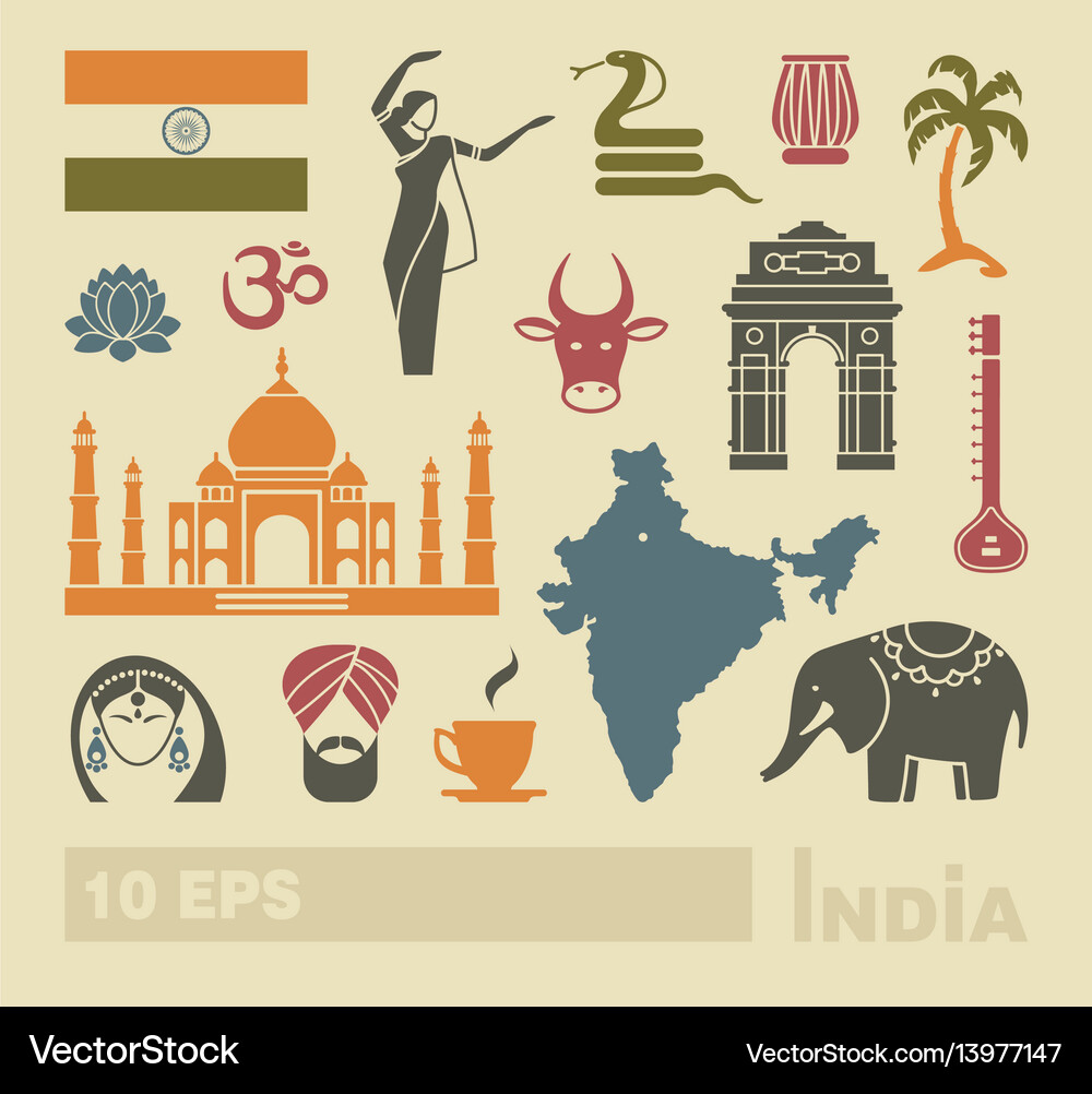 Flat icons of india Royalty Free Vector Image - VectorStock