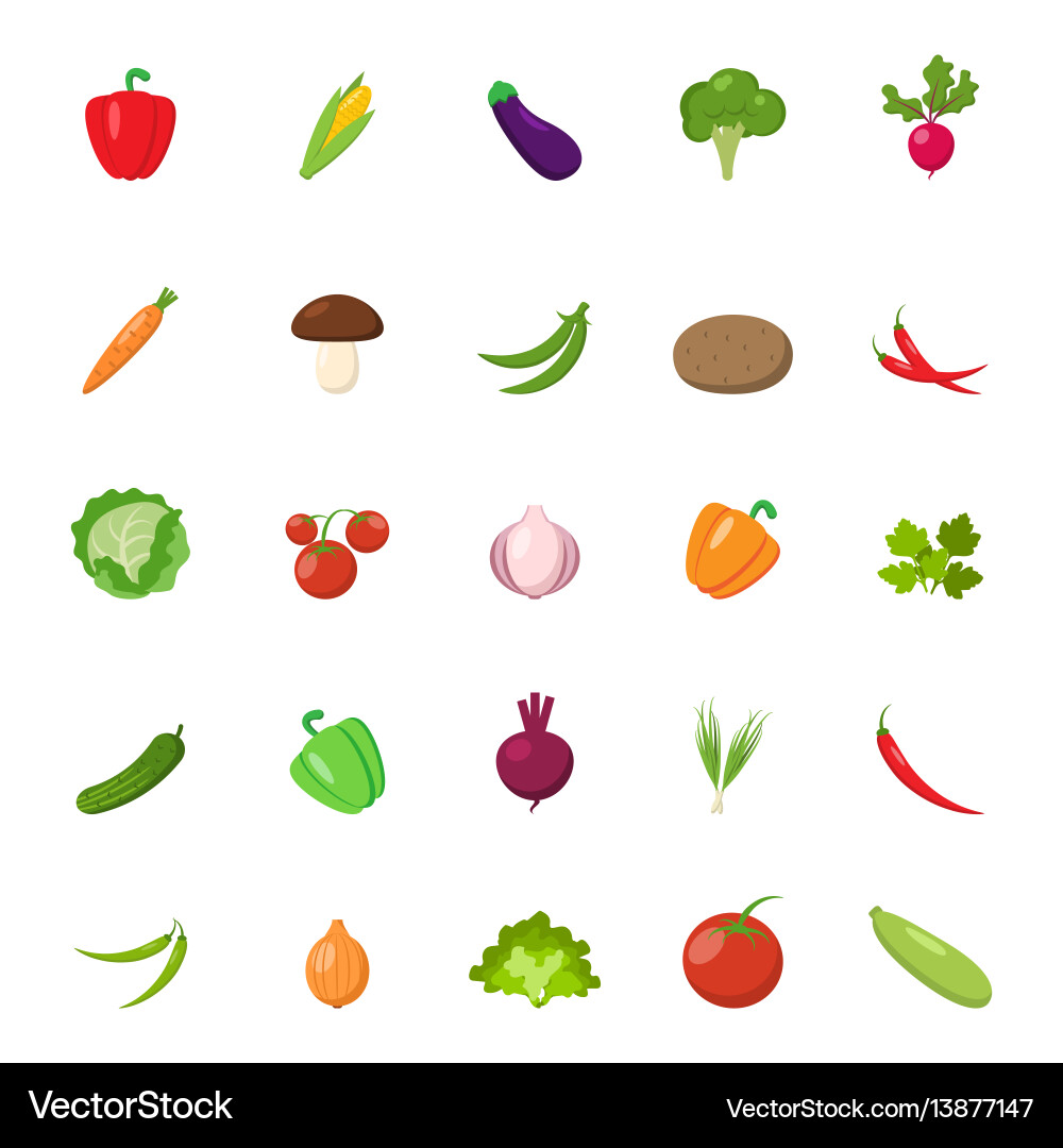 Flat Vegetables Set Royalty Free Vector Image Vectorstock