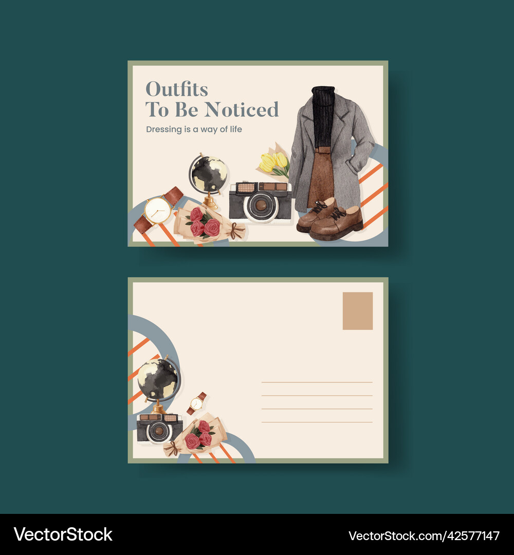 Postcard template with dark academia outfit Vector Image
