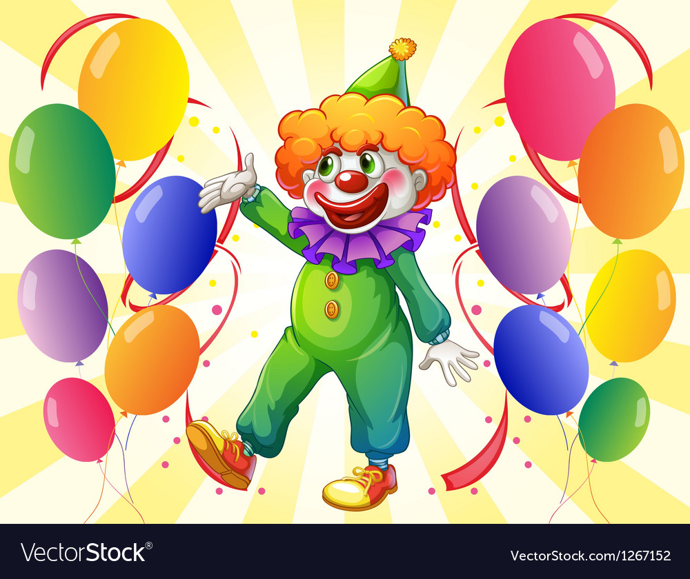 A clown in the middle of balloons Royalty Free Vector Image