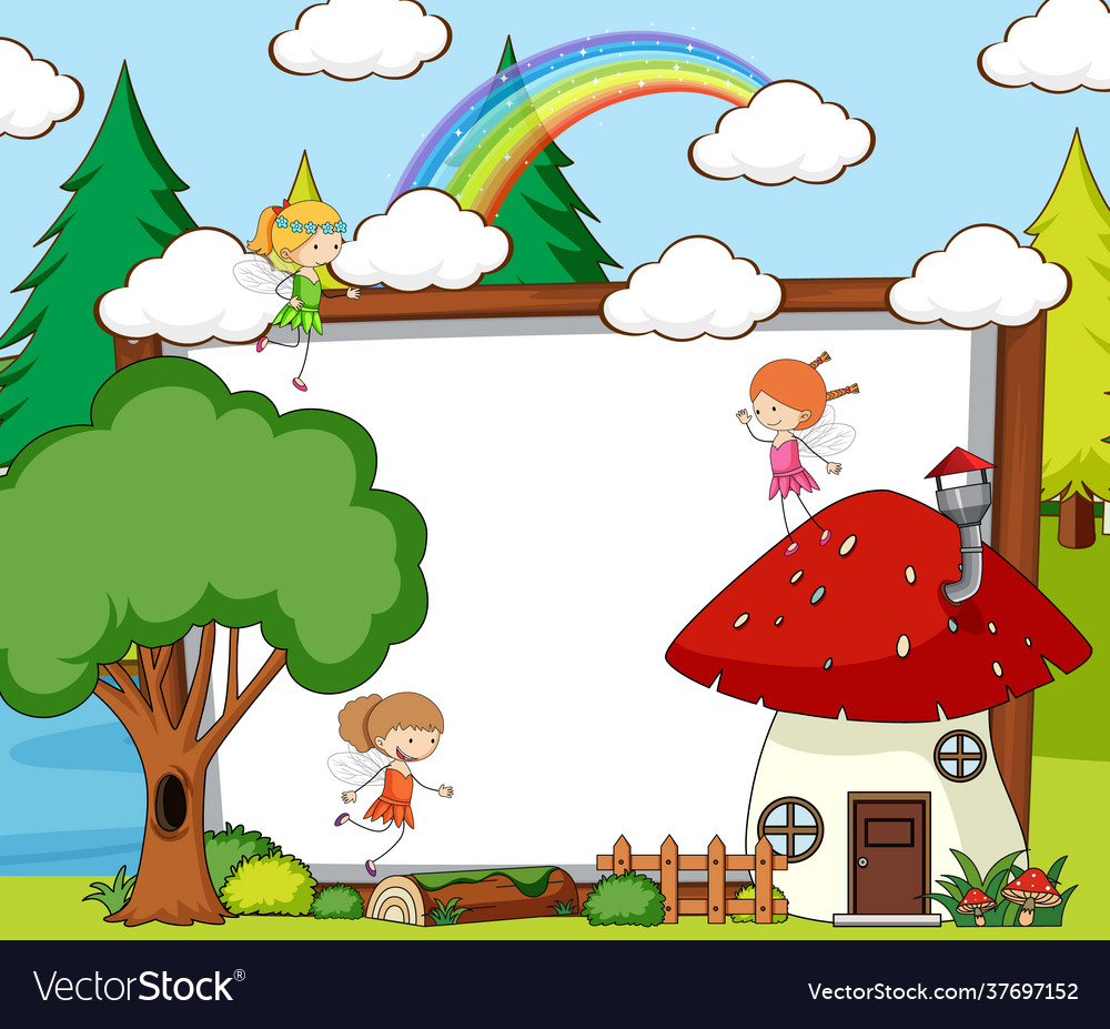 Blank banner in forest scene with fairy tales Vector Image