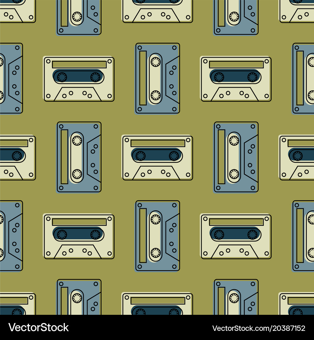 Cassette tape vintage seamless pattern Royalty Free Vector