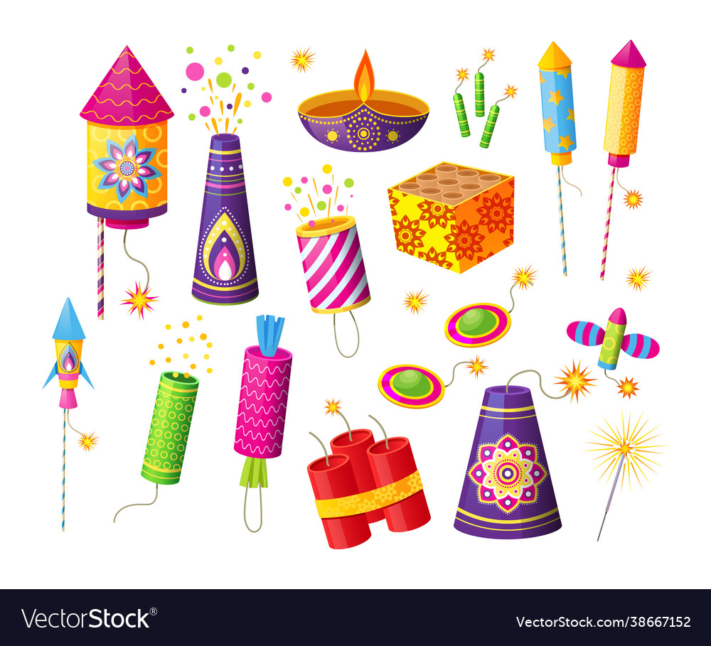 Collection different firecracker Royalty Free Vector Image