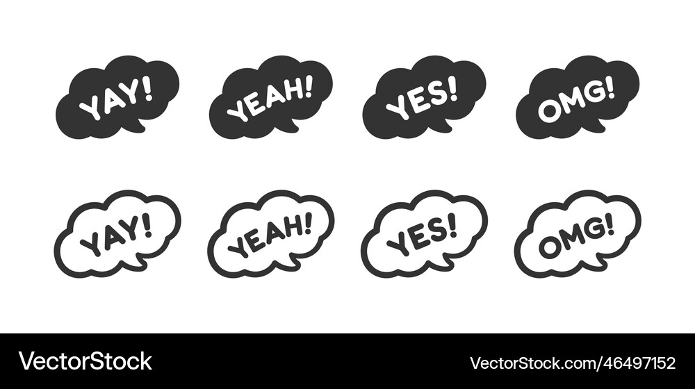 Cute speech bubble with short phrases yes yay omg Vector Image