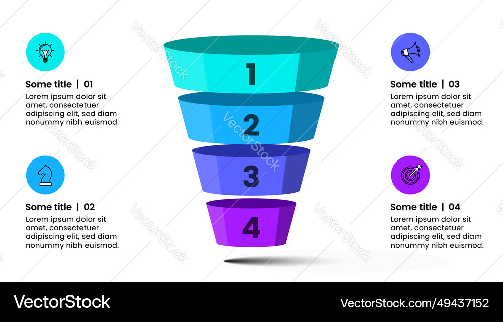 Infographic template funnel with 4 steps and icons