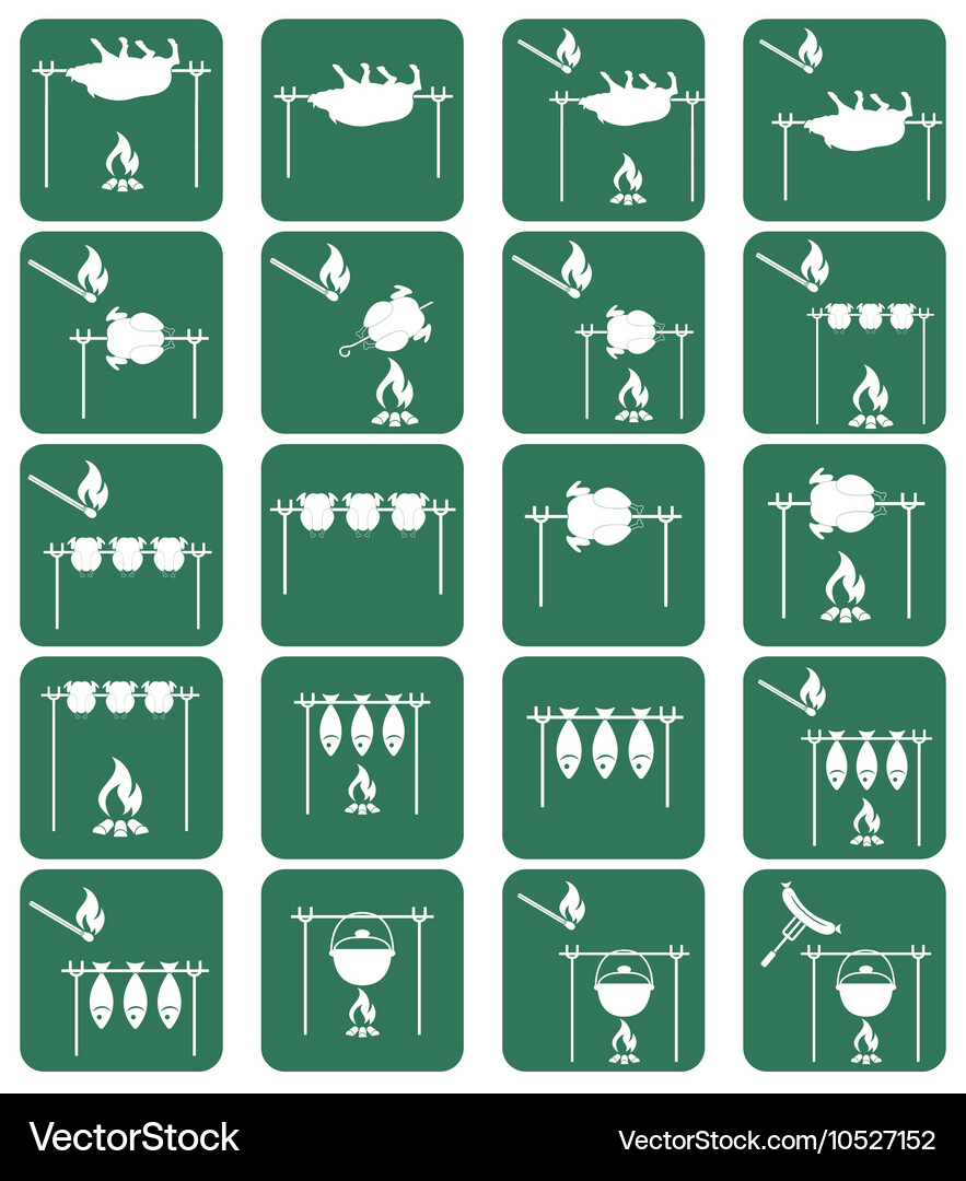 Set of camp cooking icons Royalty Free Vector Image