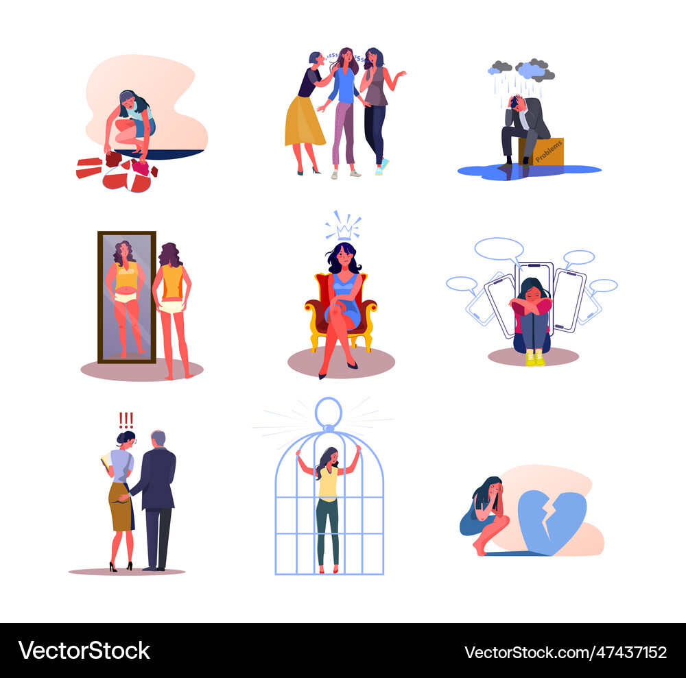 Set of people experiencing negative emotions Vector Image