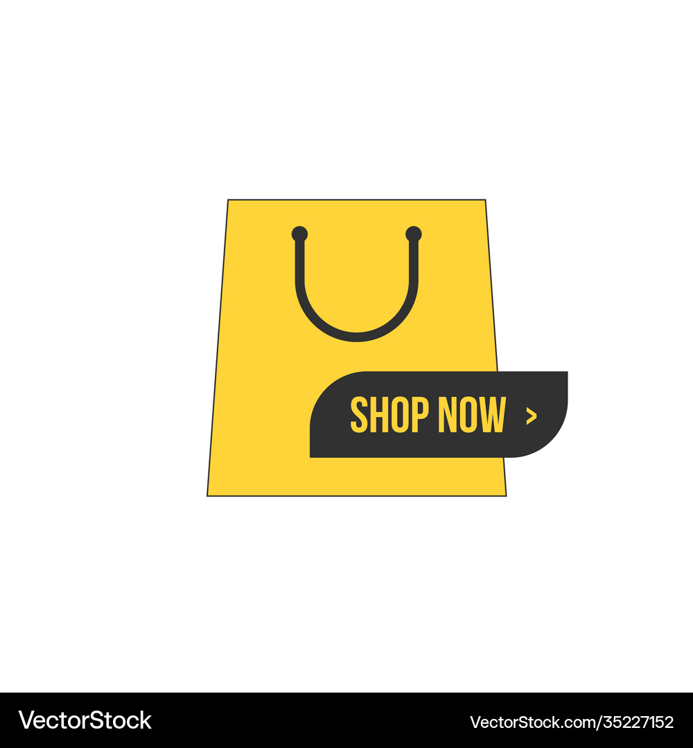 Shop now web button with shopping bag stock Vector Image