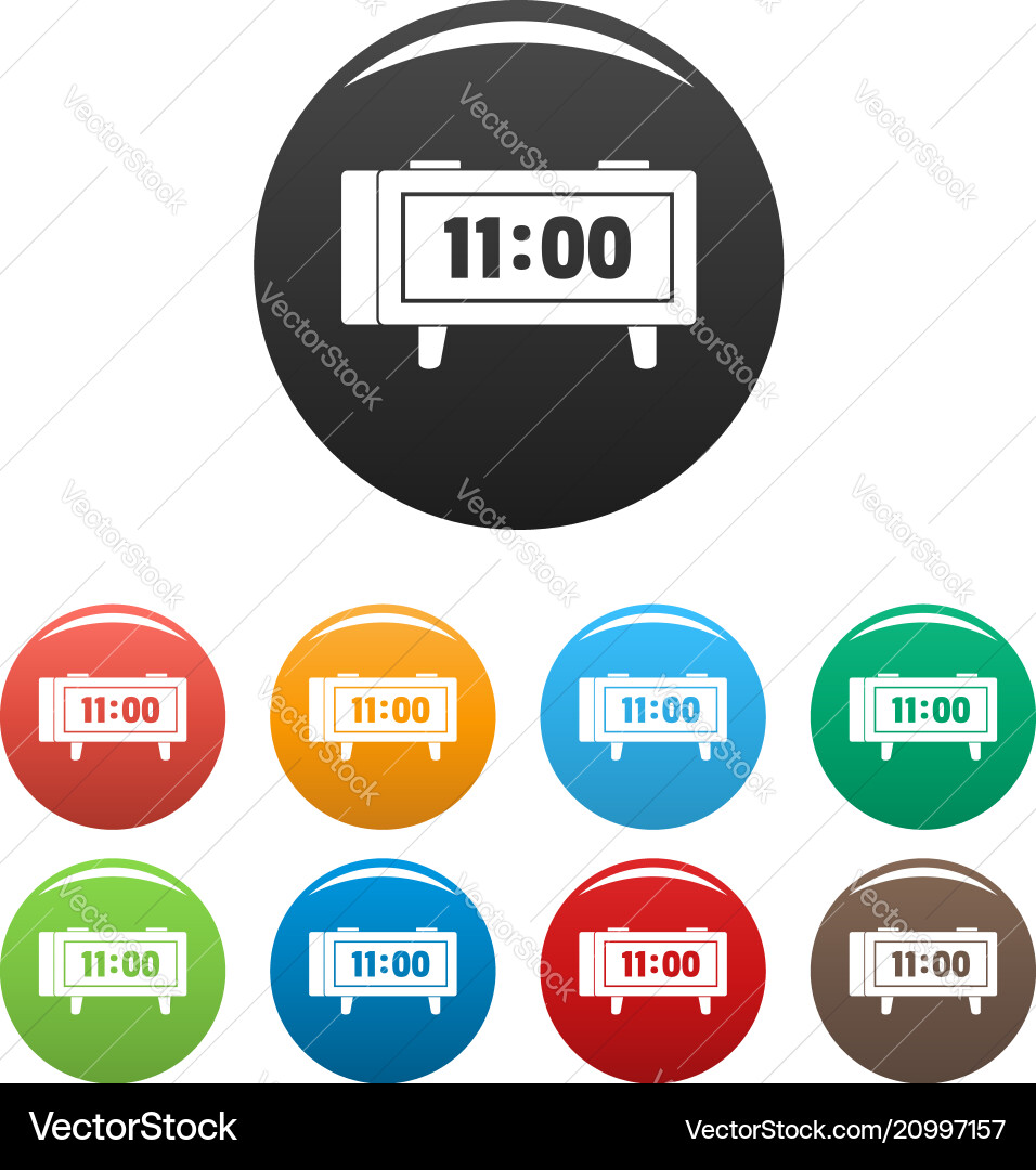 Alarm clock retro icons set color Royalty Free Vector Image