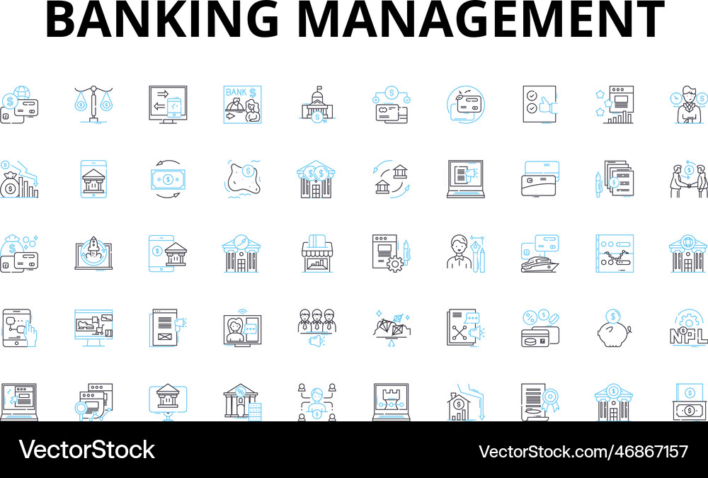 Banking management linear icons set funds loans Vector Image
