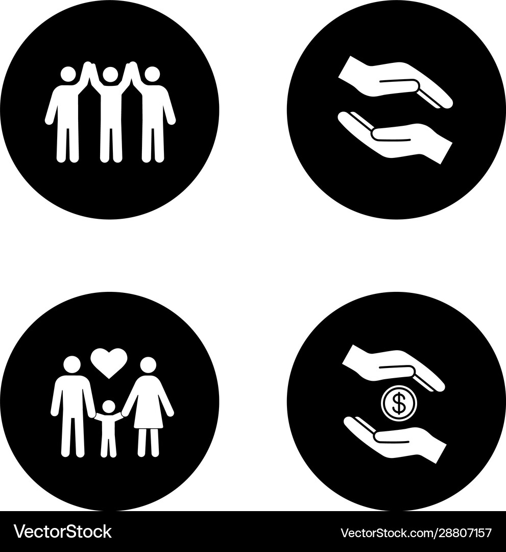 Charity glyph icons set Royalty Free Vector Image