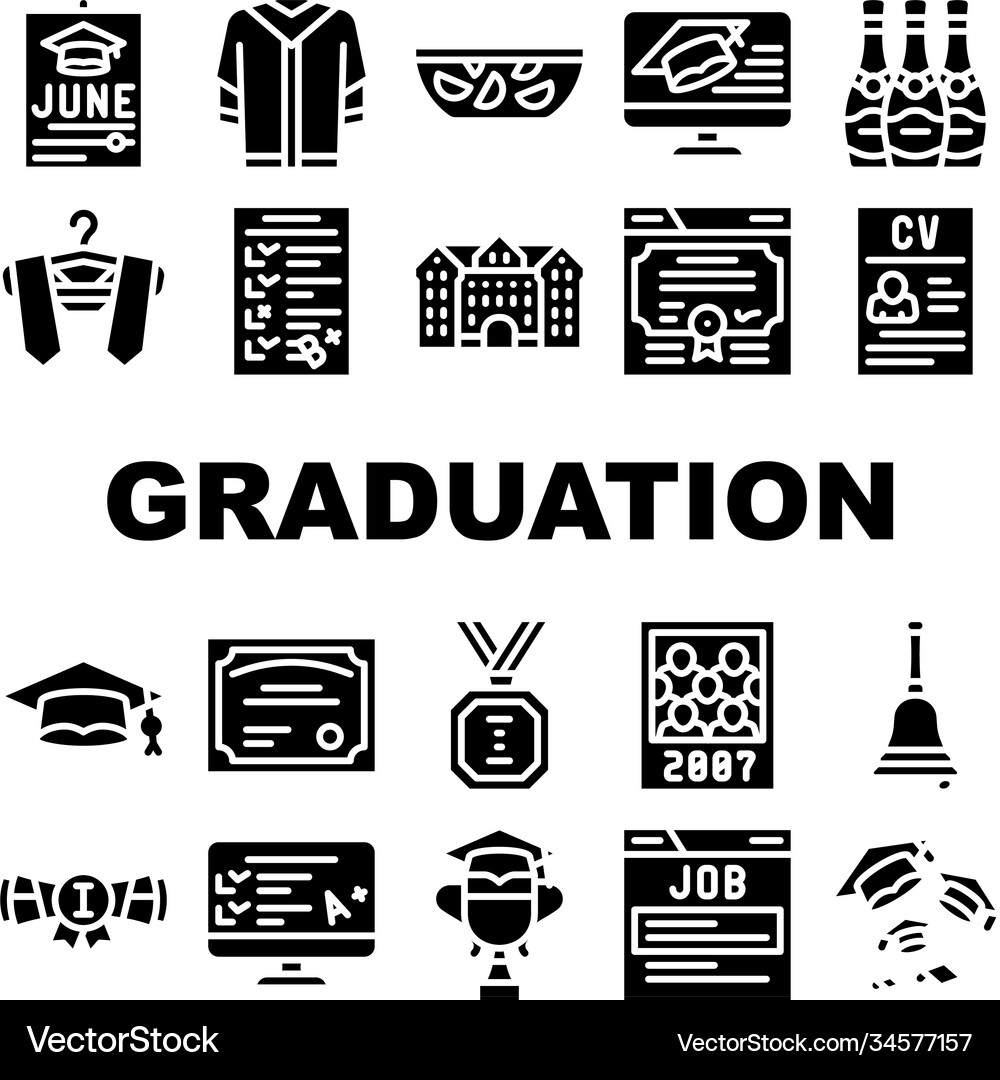 Graduation education collection icons set Vector Image