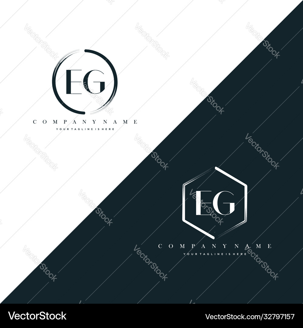 Initial letter eg circle brush hexagon Royalty Free Vector