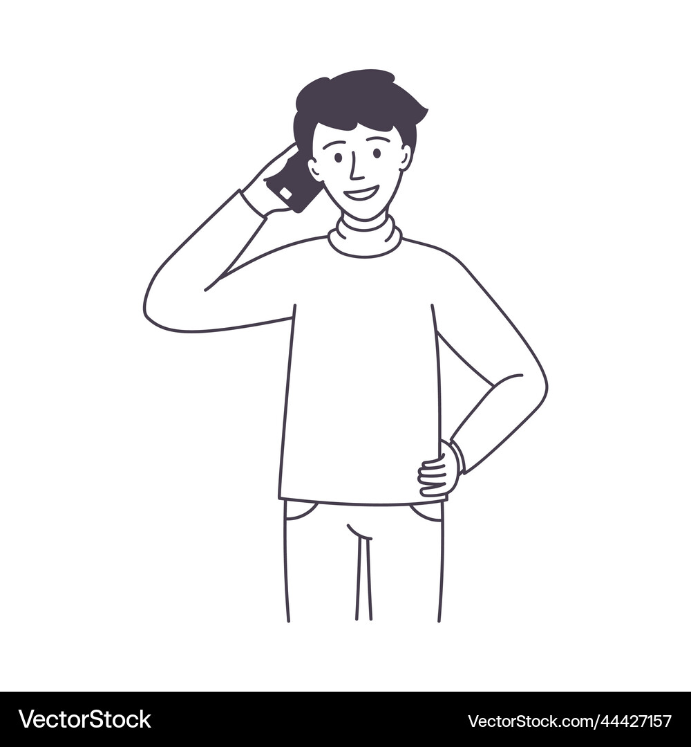 Man blogger character with smartphone speaking Vector Image