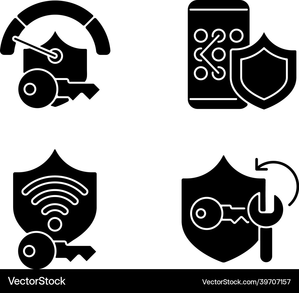 System password black glyph icons set on white Vector Image