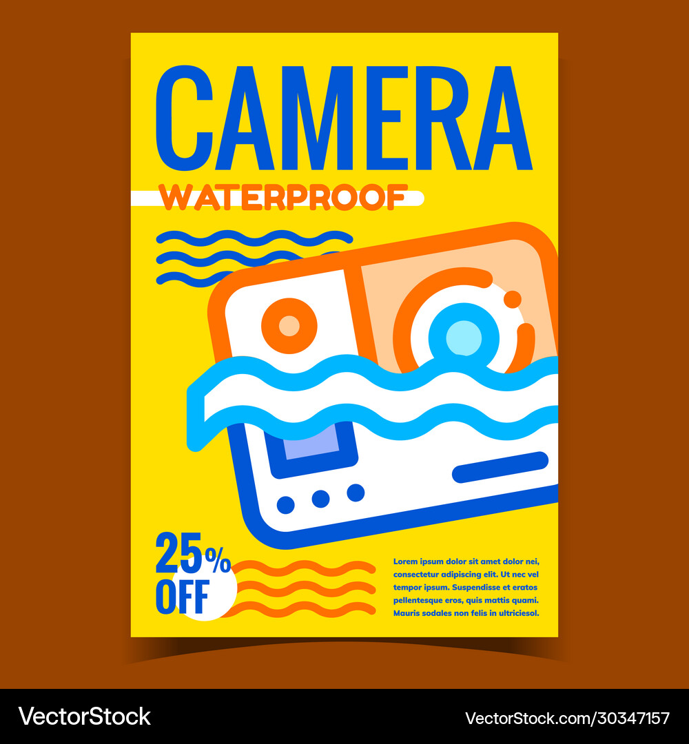 Waterproof camera promo advertising banner Vector Image
