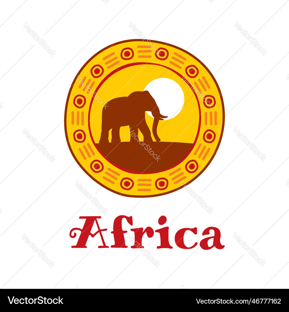Africa icon with elephant silhouette on sunset Vector Image