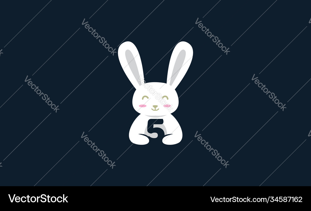 Animal pets rabbit bunny cute with number 5 Vector Image