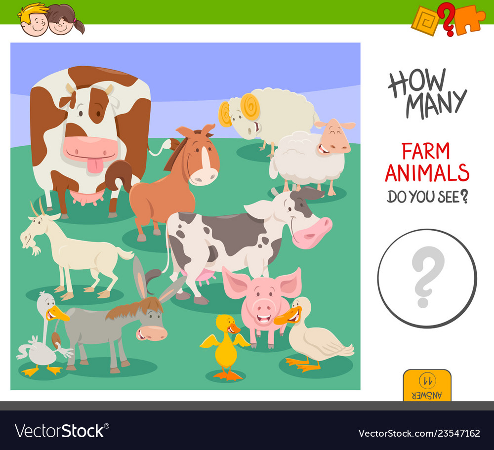 Count farm animals activity game Royalty Free Vector Image