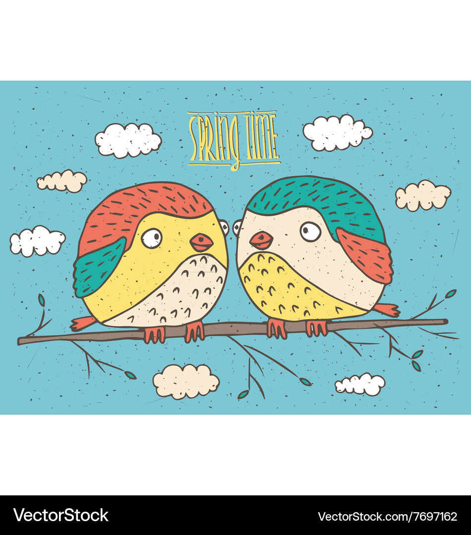 Couple of birds and spring time Royalty Free Vector Image