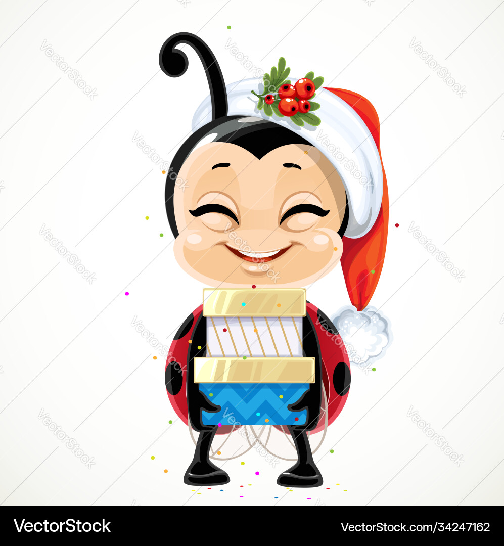 Cute happy cartoon smiling little ladybug Vector Image
