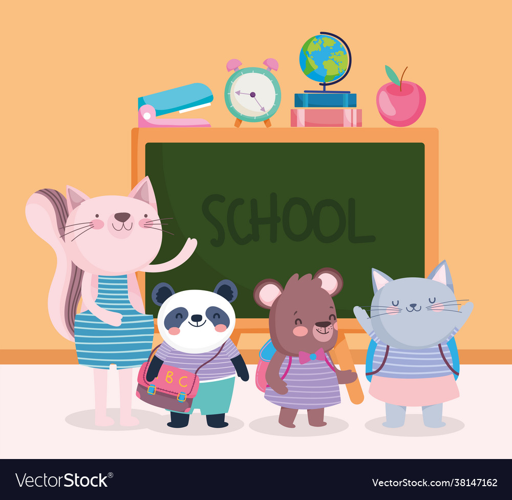 Cute student teacher animals Royalty Free Vector Image