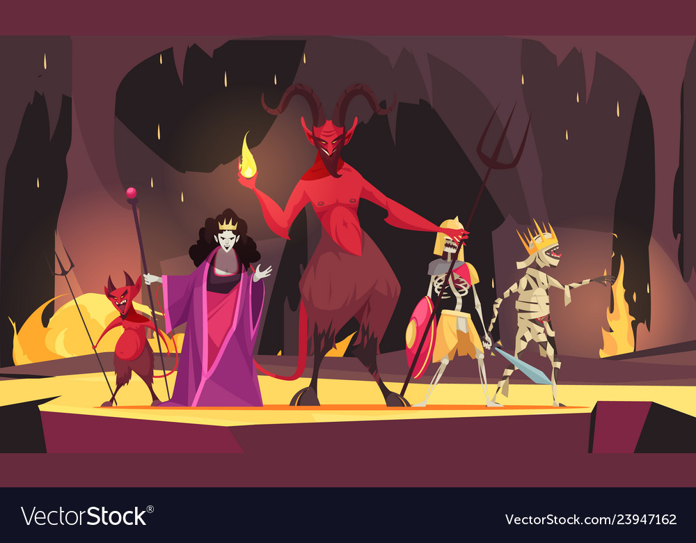 Evil characters cartoon composition Royalty Free Vector