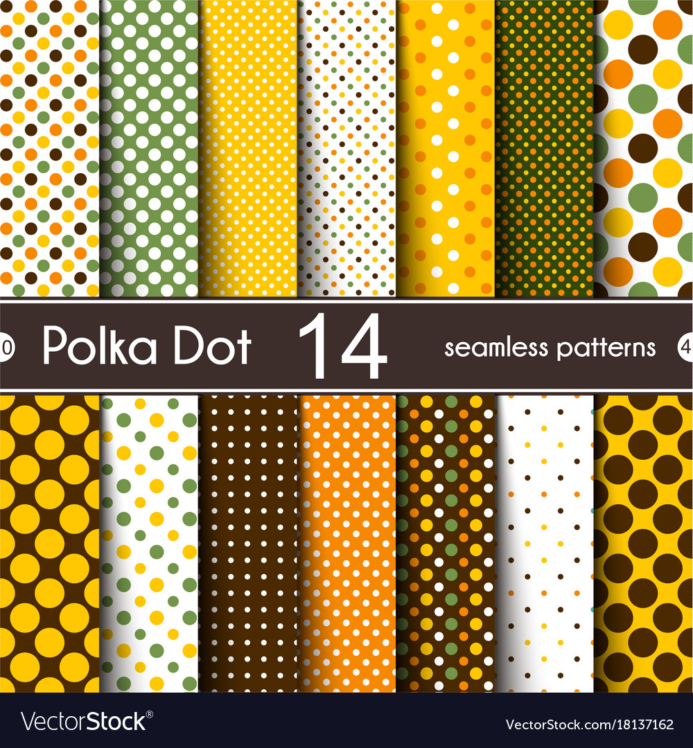 Fourteen different round shape polka dot seamless Vector Image