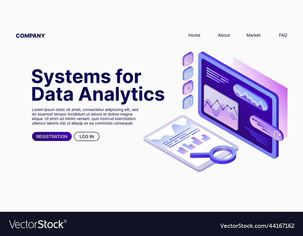 Systems for data analytics data analyse landing Vector Image