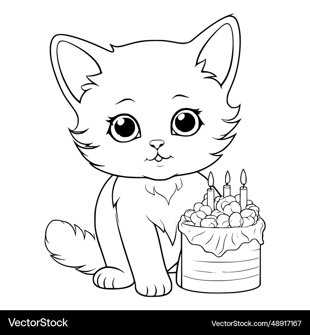 Cat birthday coloring pages drawing for kids Vector Image
