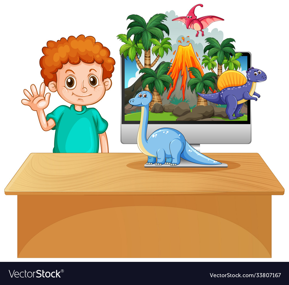 Dinosaur on computer screen background Royalty Free Vector