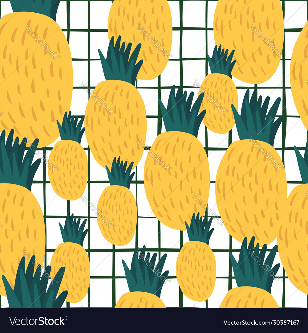 Doodle yellow pineapple seamless pattern Vector Image