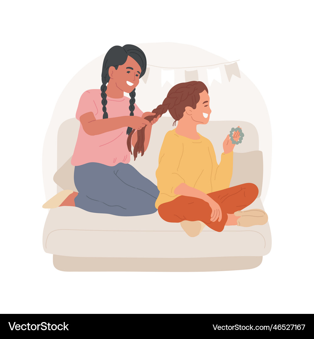 Girls braiding isolated cartoon Royalty Free Vector Image