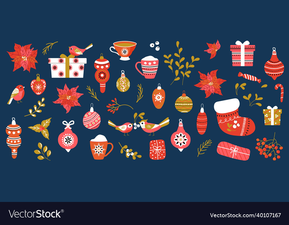 Hand-drawn christmas set Royalty Free Vector Image