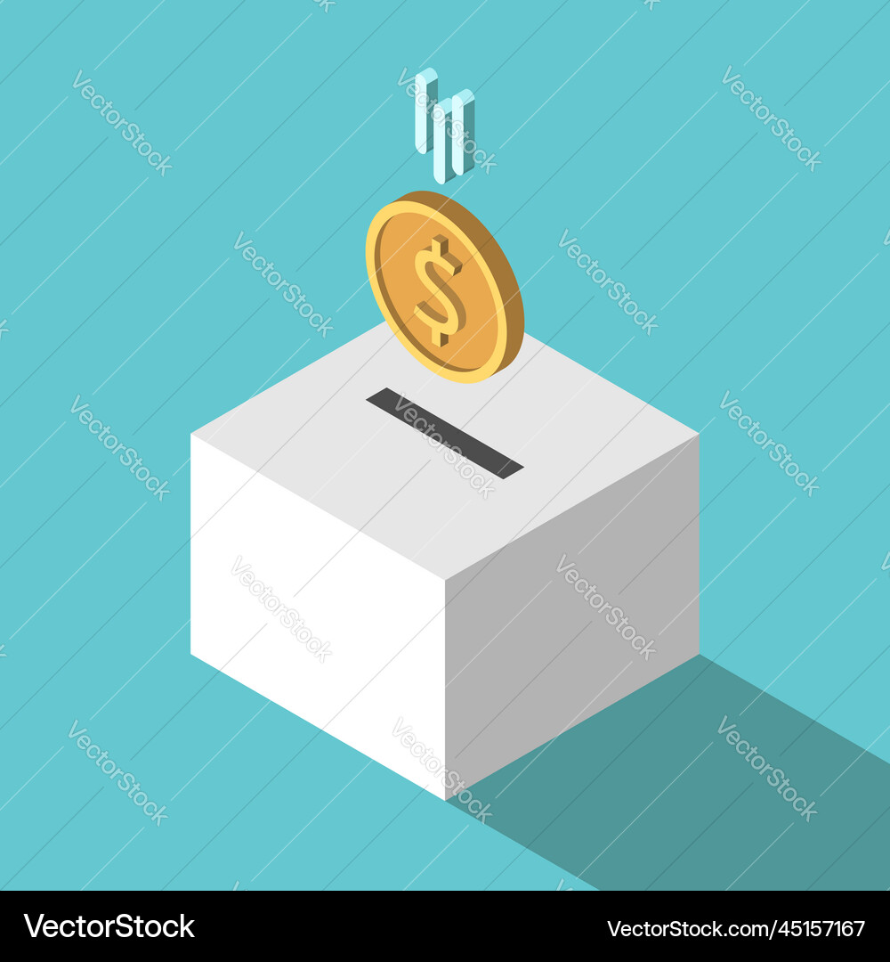 Isometric coin falling box Royalty Free Vector Image