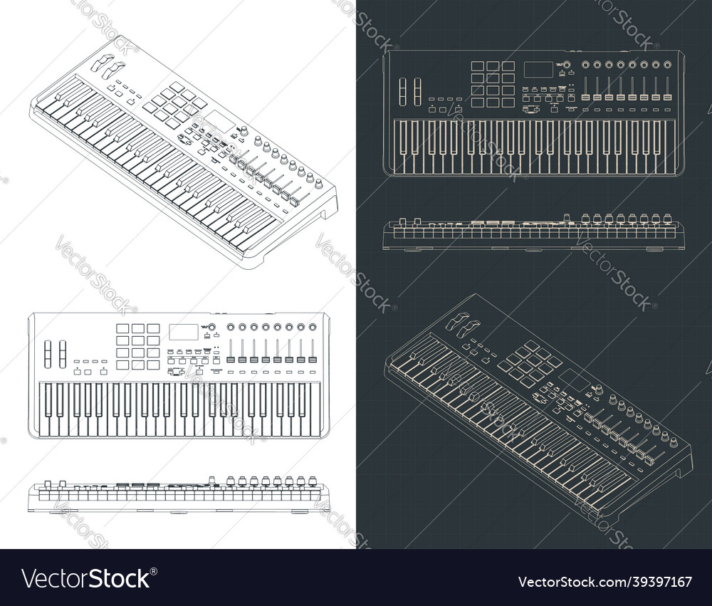 Midi Controller Keyboard Blueprints Royalty Free Vector