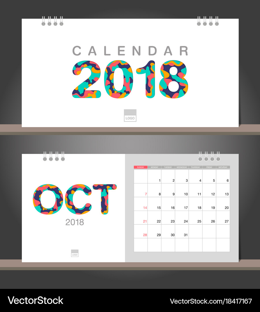 October 2018 calendar desk modern design Vector Image