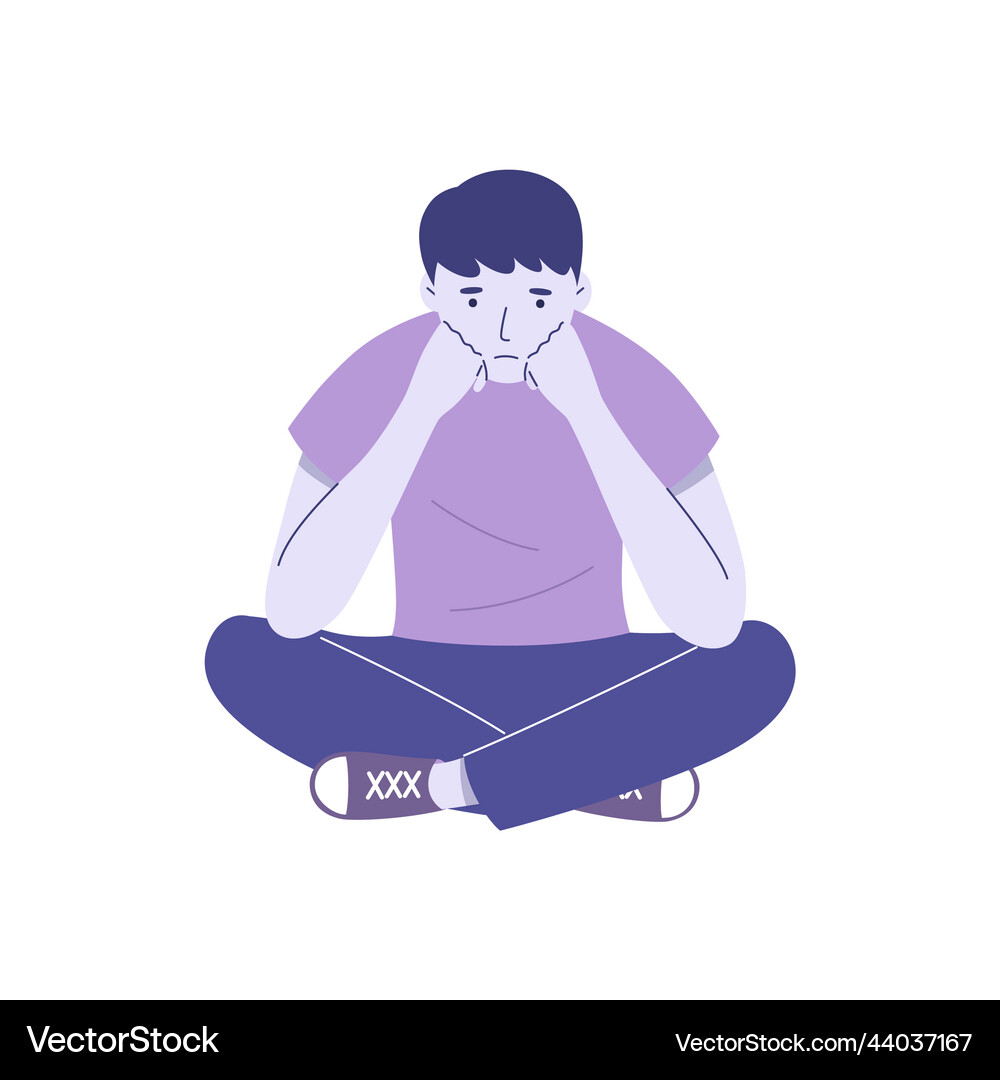 Sad depressed person unhappy young guy sitting Vector Image