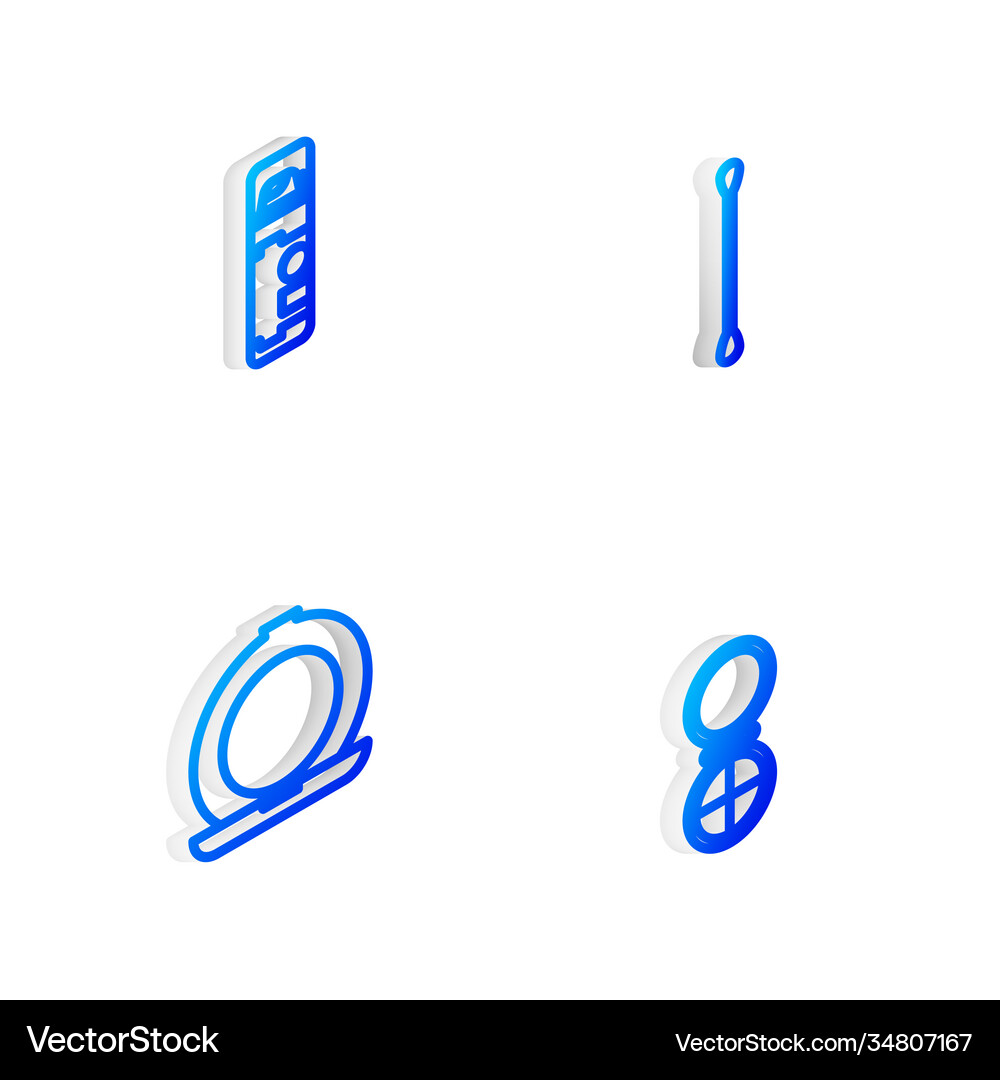Set isometric line cotton swab for ears shaving Vector Image