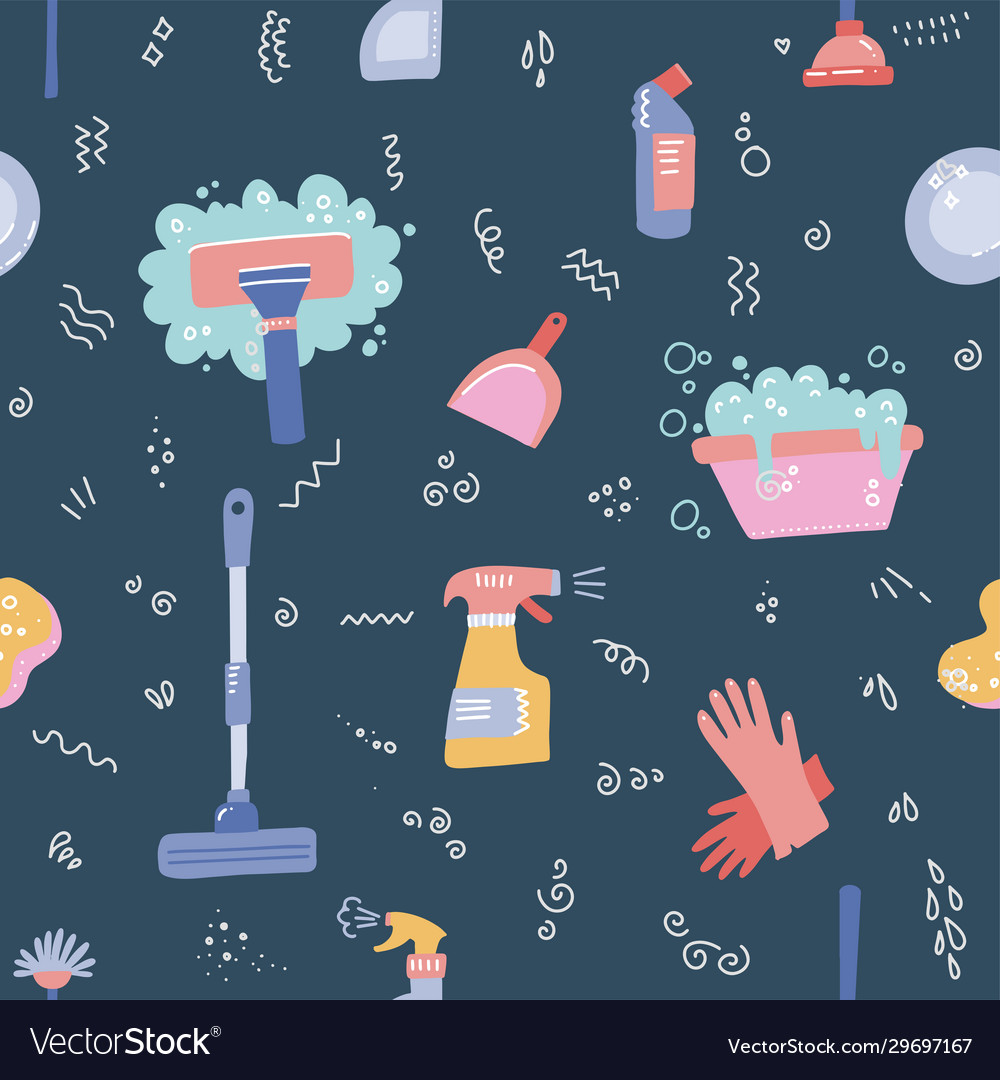 Spring cleaning seamless pattern with cleaning Vector Image Spring cleaning seamless pattern with cleaning Vector Image