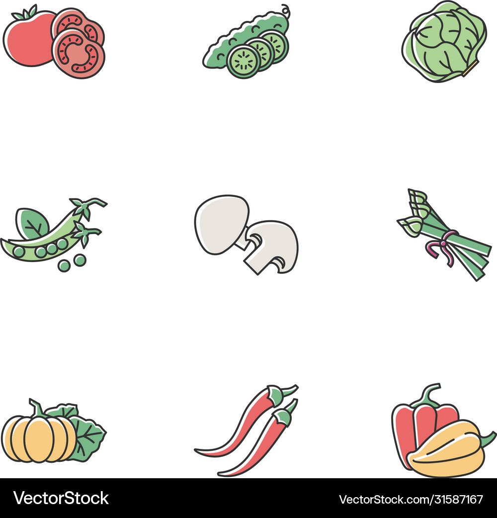 Veggie rgb color icons set Royalty Free Vector Image