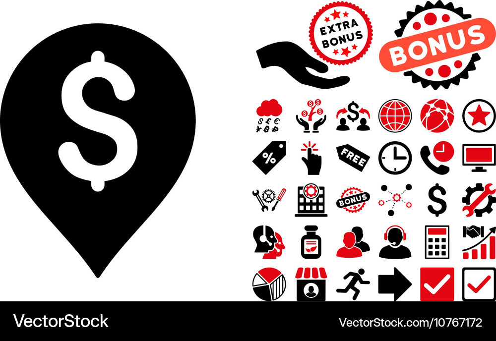 Banking map marker flat icon with bonus Royalty Free Vector