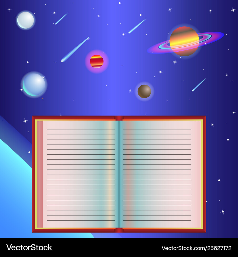 Book on the background of space Royalty Free Vector Image