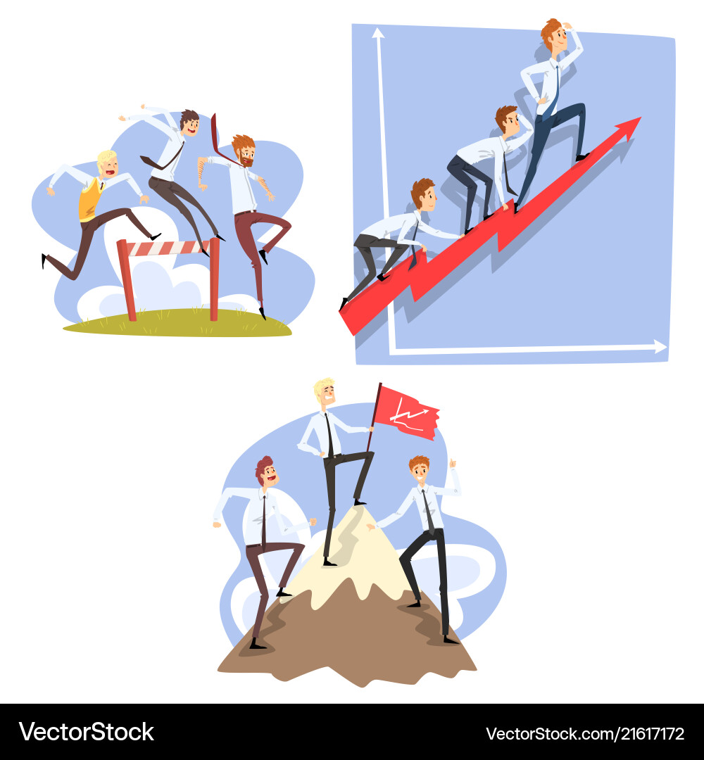 Businessmen overcoming obstacles to achieving Vector Image