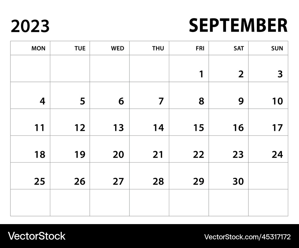 Calendar 2023 template - september 2023 year Vector Image