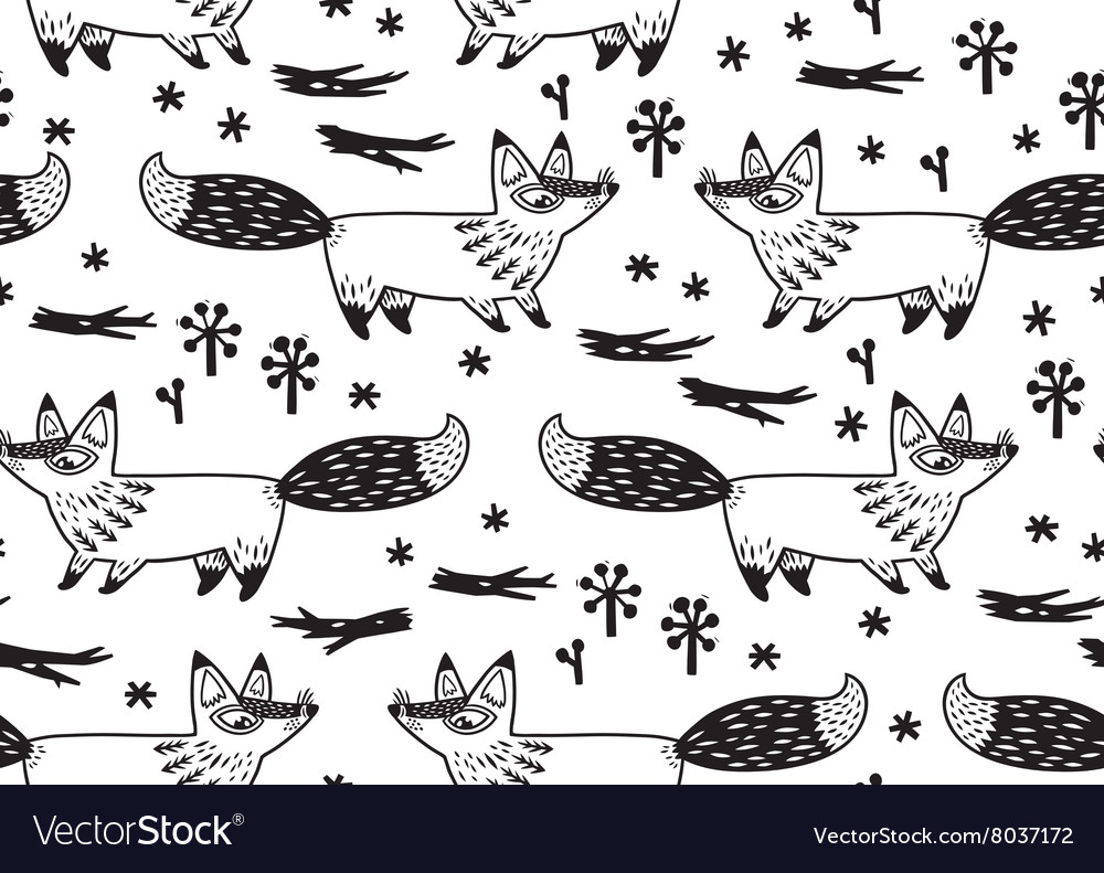 Cute seamless pattern with fox Royalty Free Vector Image