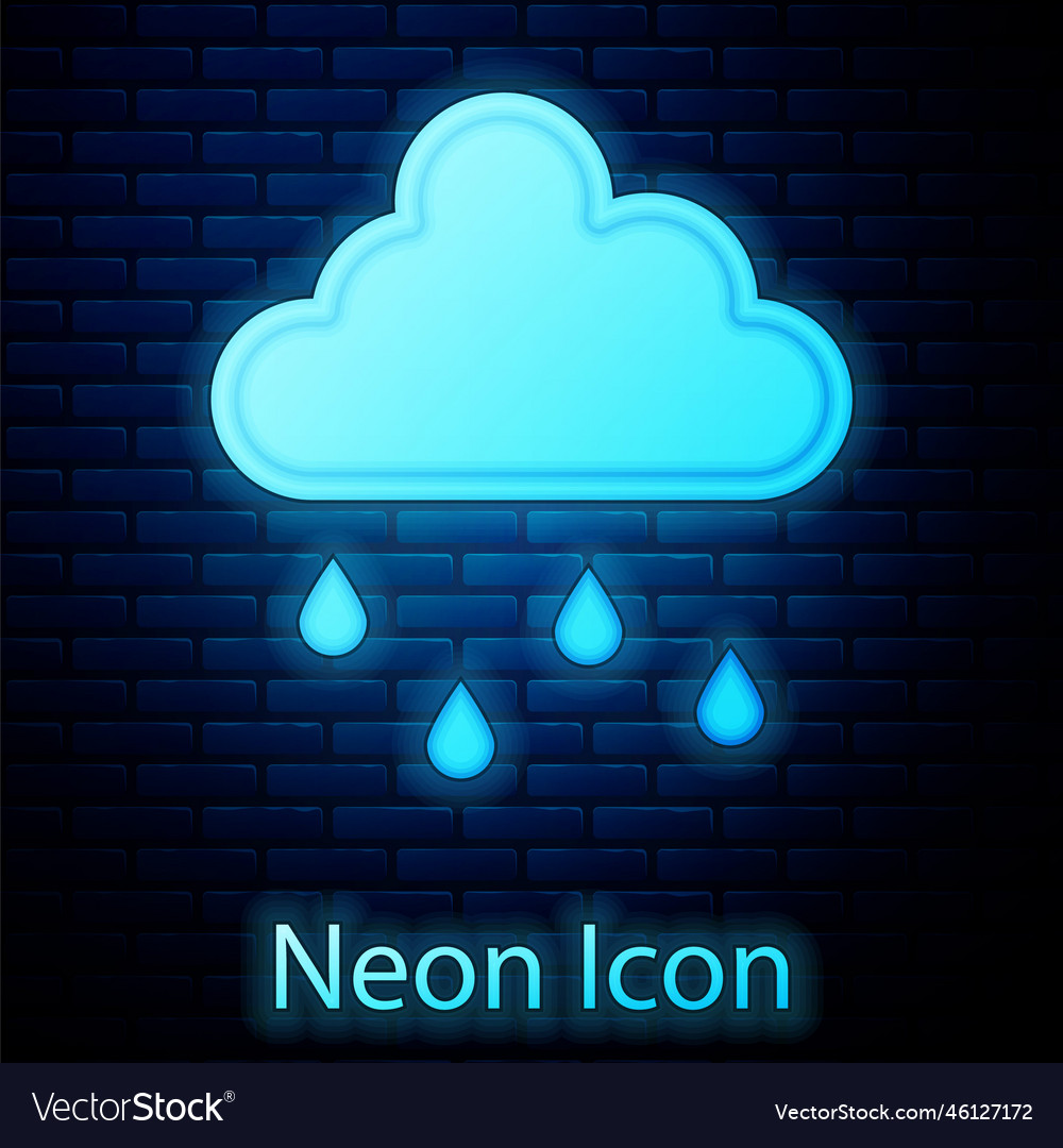 Glowing neon cloud with rain icon isolated on Vector Image