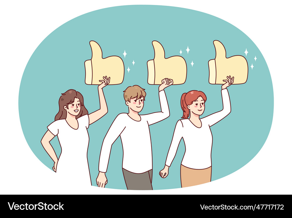People holding huge like signs Royalty Free Vector Image