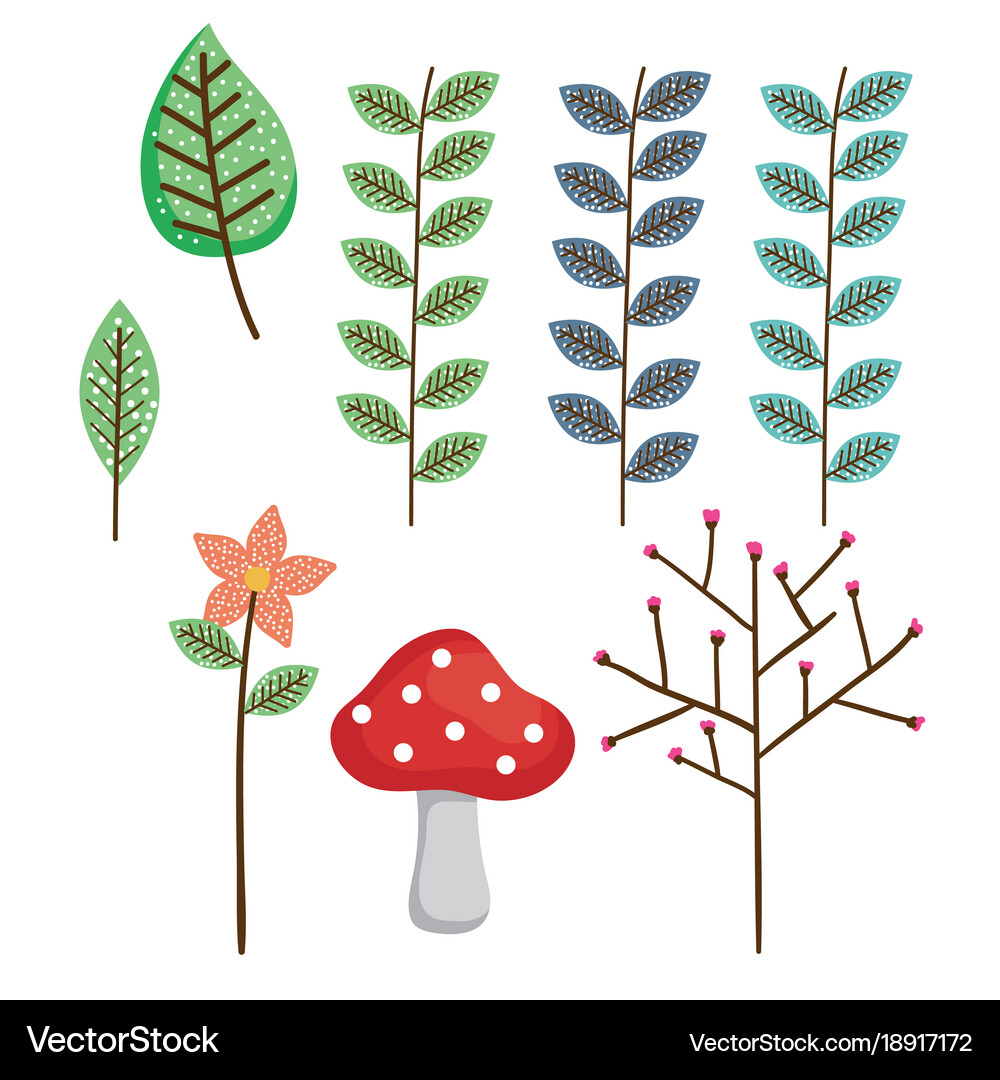 Woodland leafs isolated icons Royalty Free Vector Image