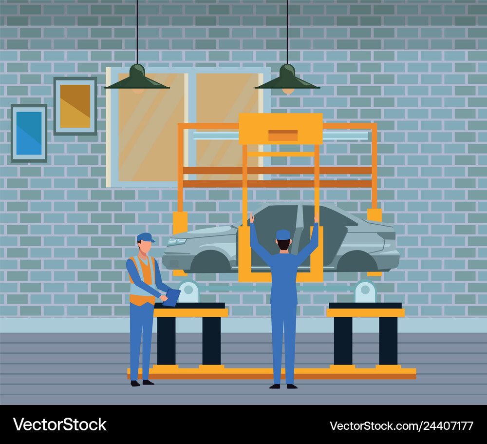 Car service manufacturing cartoon Royalty Free Vector Image